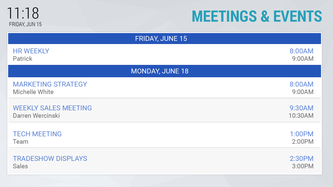 Calendar Digital Signage App - REACH Media Network